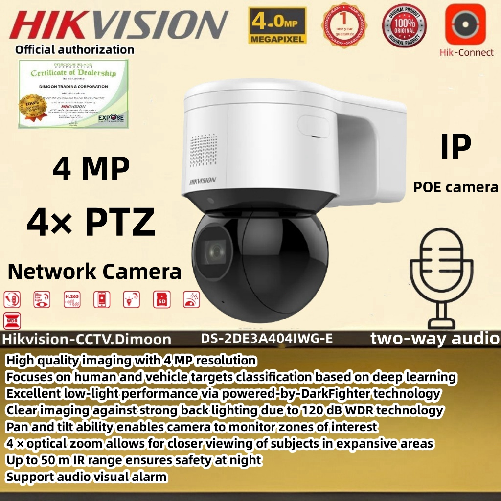 Hikvision 4 MP 4x Zoom IR Mini PT Dome Network Camera IR 50M two-way ...