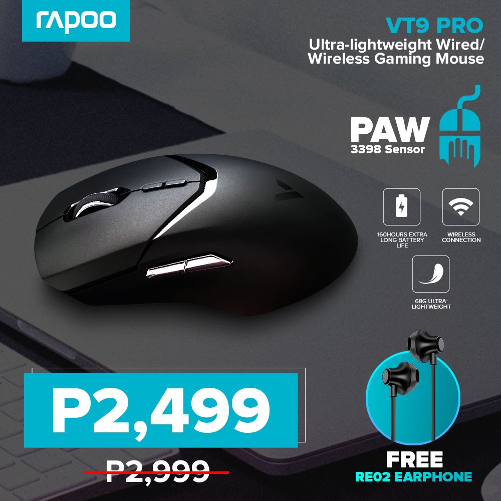 Rapoo VT9Pro 68g PAW3395 Gaming Wireless Mouse Wired 26000DPI 10 Keys | Shopee Philippines