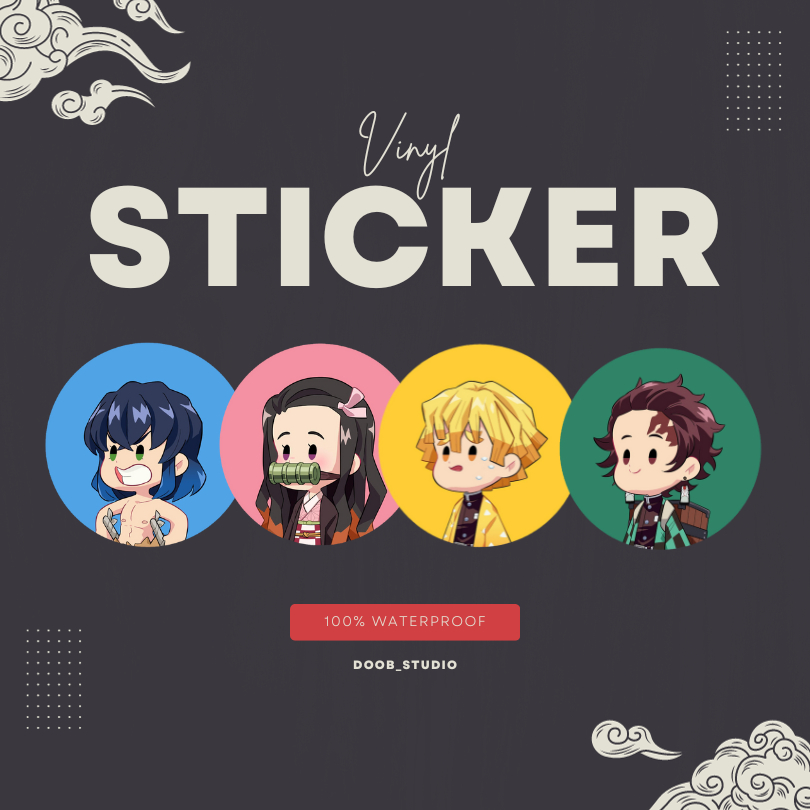 DEMON SLAYER Waterproof Vinyl Sticker 4 pcs (Tanjiro, Nazuko, Zenitsu ...