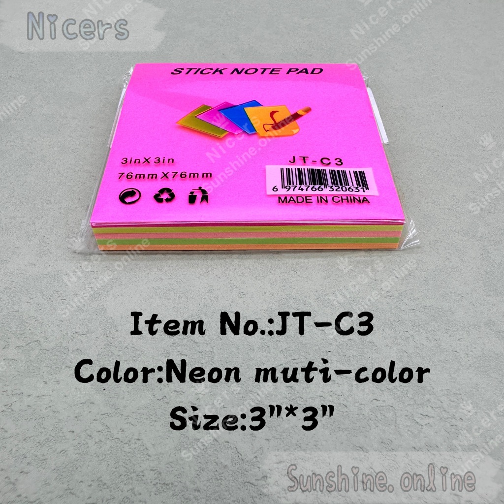 100sheets 3x3" MUTI-Color 5color NEON color Self Adhesive sticky notes ...