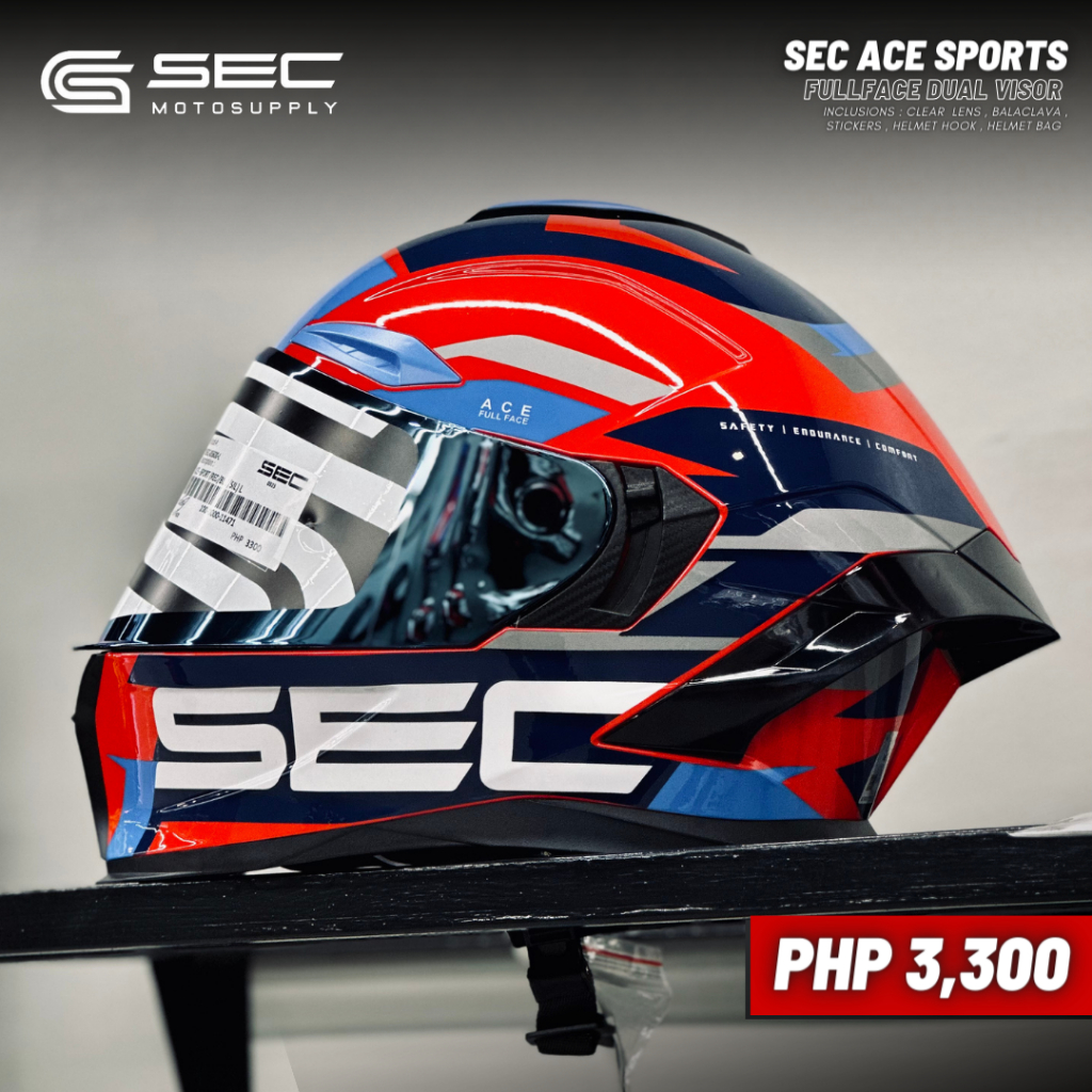 SEC ACE SPORTS DUAL VISOR FULL FACE HELMET WITH FREEBIES | Shopee ...