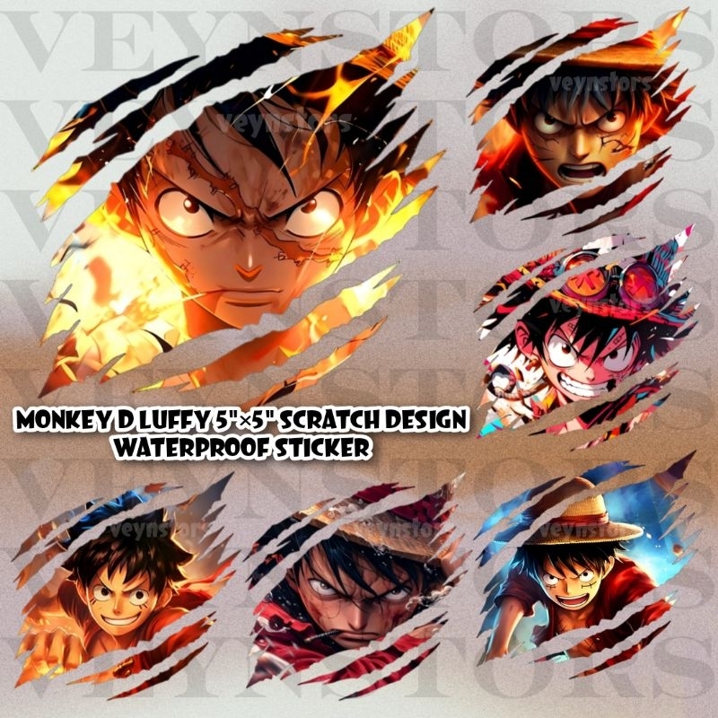 ONE PIECE MONKEY D LUFFY GEAR 5" SCRATCH DESIGN WATERPROOF STICKER ...