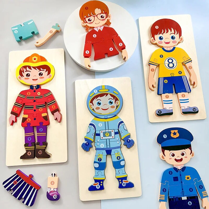 wooden community helpers puzzle in chunky puzzle | Shopee Philippines
