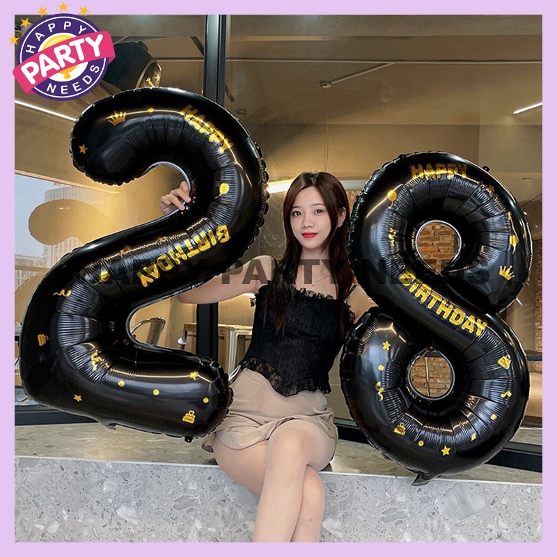 32 INCH Black Foil Balloon Big Number Foil Balloon Birthday Party ...