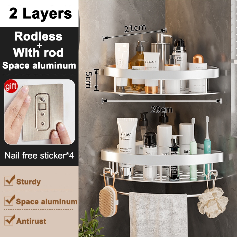 Punch-Free Bathroom Corner Shelf Corner Rack Bathroom Organizer Rack ...