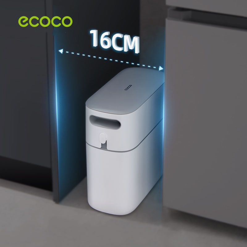 Ecoco Narrow Trash Can Minimalist for Bathroom Kitchen Trash Bin with Lid Simple Lift&Packing 8L ...
