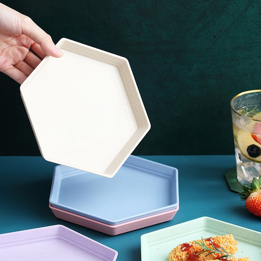 HALLOMALL 1pc Hexagonal Plates [15cm] Eco-Friendly Wheat Straw Plate ...