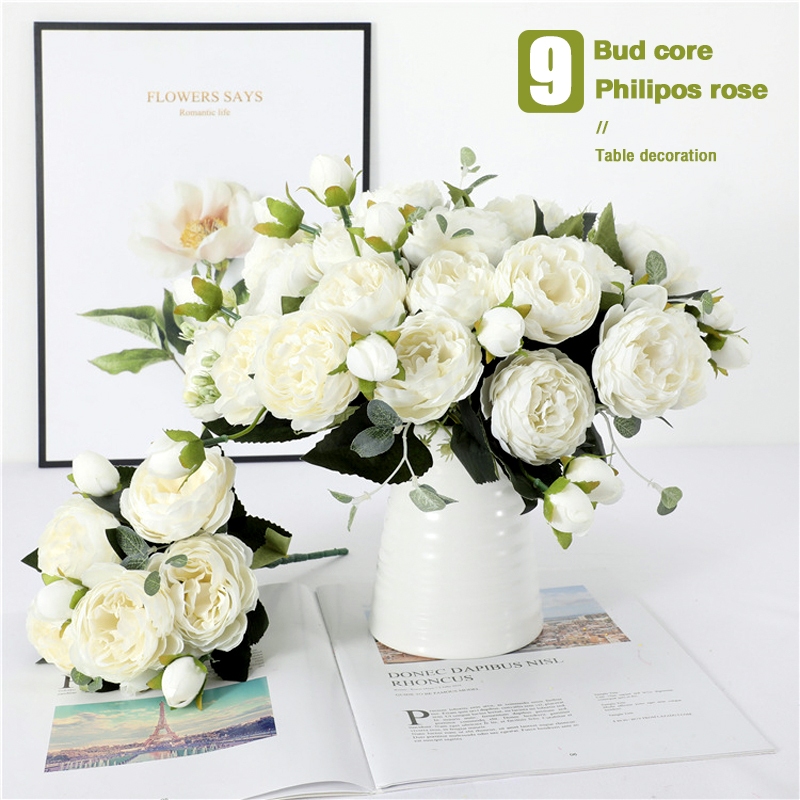 9 Bud peony simulation flower home wedding hand-held flower Phillipos ...