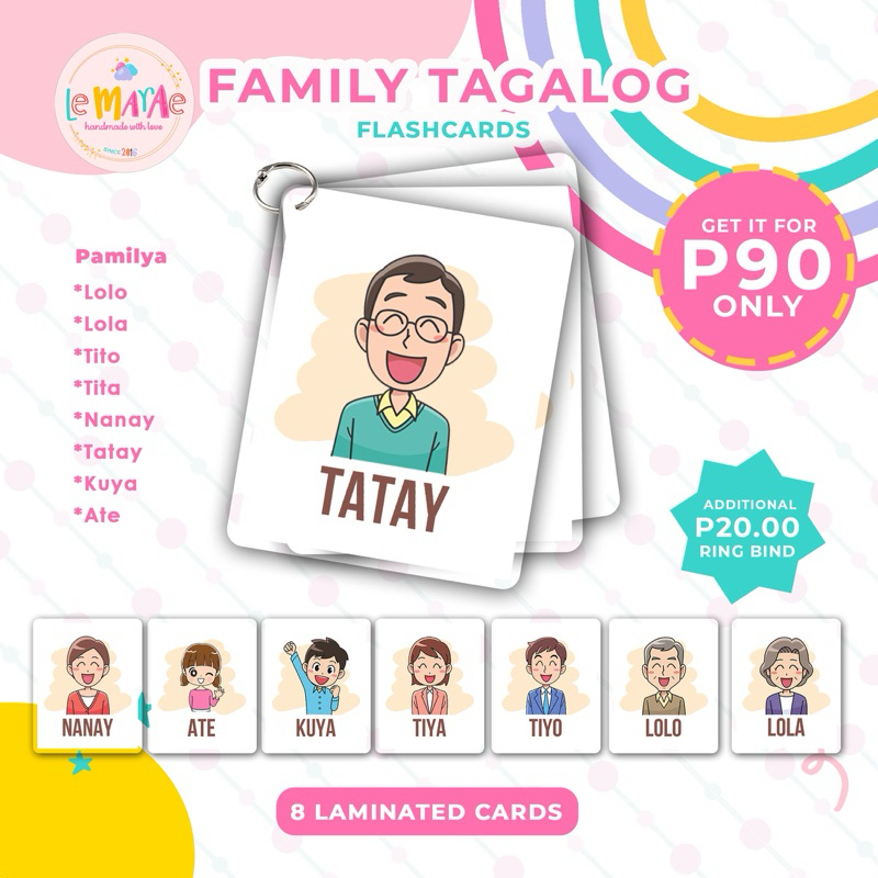 FAMILY Filipino Tagalog PAMILYA Laminated Educational Flashcards Kids ...