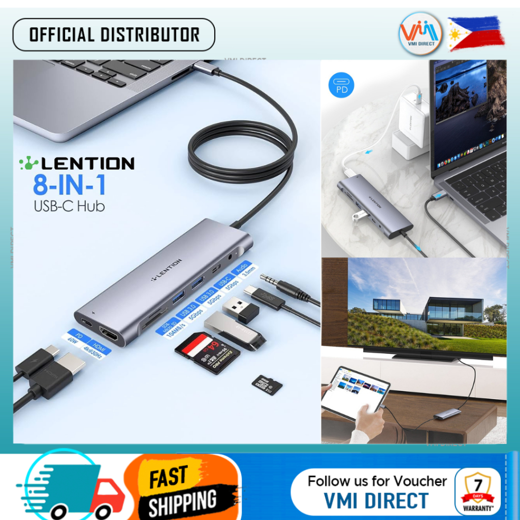LENTION C37 8in1 USB C Hub USB 3.0 Adapter Multi-Port HDMI PD Fast ...