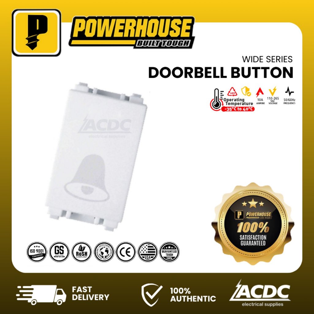 DOOR BELL / PUSH BUTTON SWITCH POWERHOUSE ELECTRIC 24mm (250V/10A)(LHWD ...