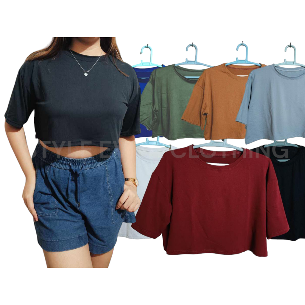 Oversized Plain Crop Top Shirt Semi Plus Size | Shopee Philippines