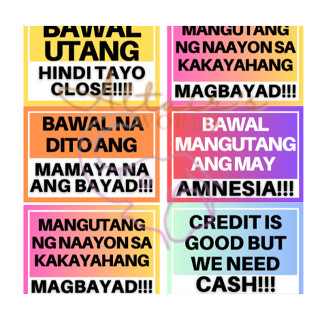 Bawal Utang No Credit Bawal Umutang Set 2 Funny Meme Signages for Sari ...