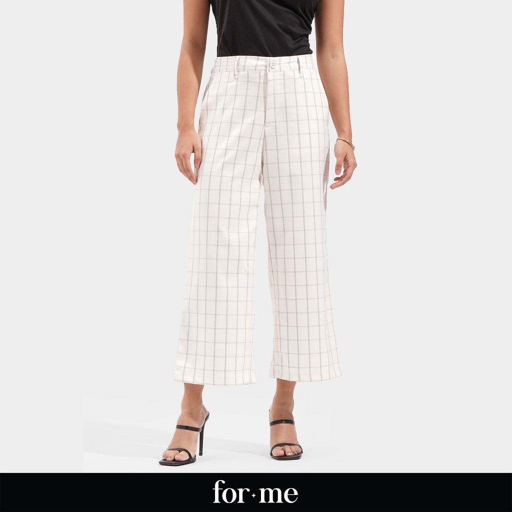 ForMe Plaid Cropped Cozy Pants for Women (Off White) | Shopee Philippines