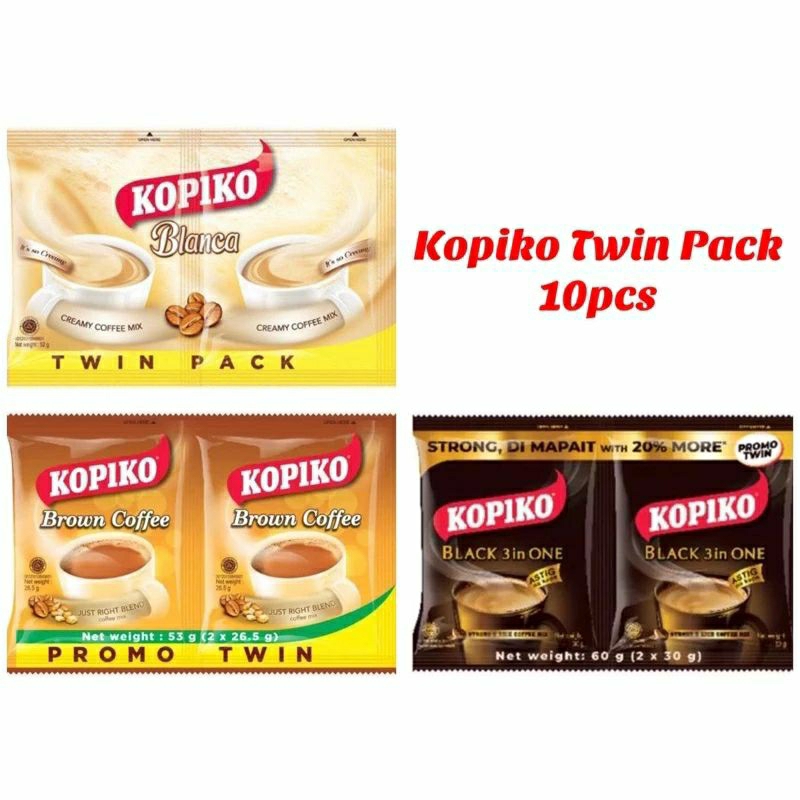 KOPIKO TWIN PACK COFFEE BLANCA, BLACK AND BROWN 10 PCS | Shopee Philippines