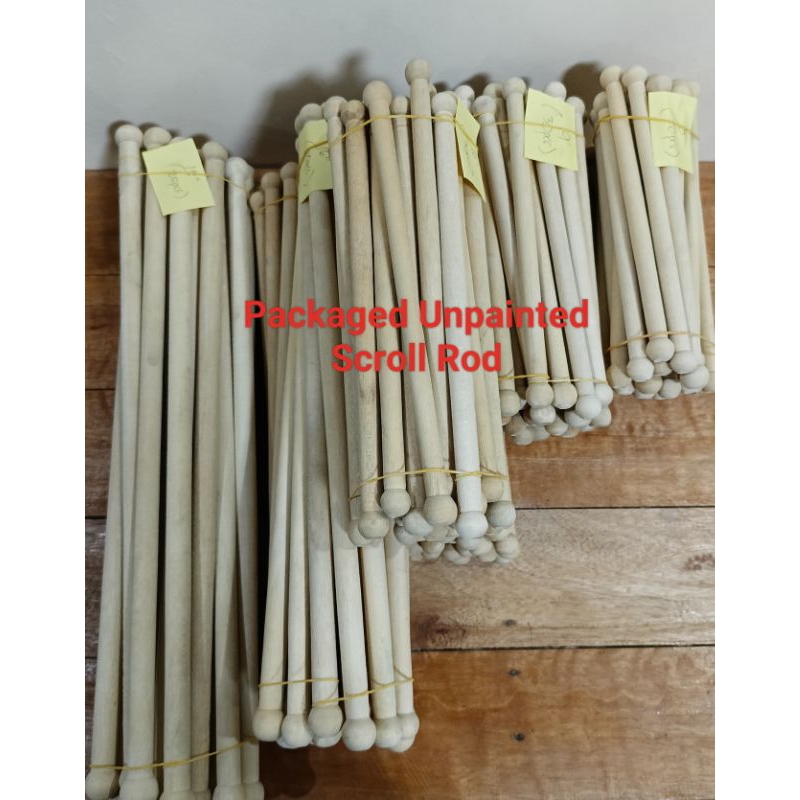 Packaged Unpainted Wooden Scroll Rod ( Rounded Tip ) | Shopee Philippines