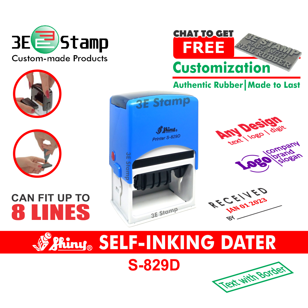 3E STAMP Shiny 829D / S829D / S-829D Self inking Dater Stamp for Customized Received Stamp ...