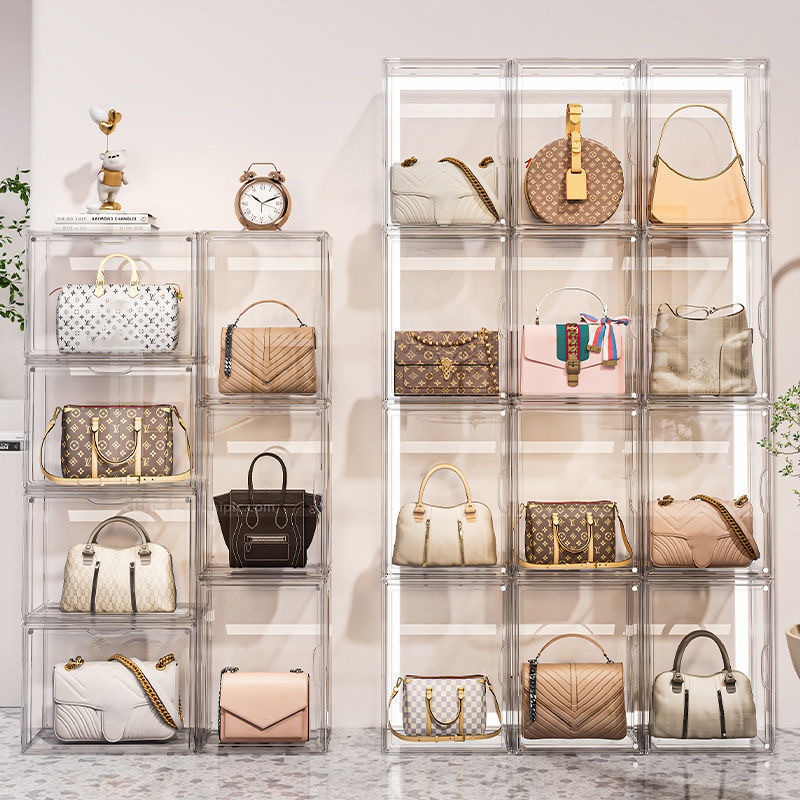 Acrylic Bag Magnetic Door transparent stackable Toy Lady Bag organizer ...