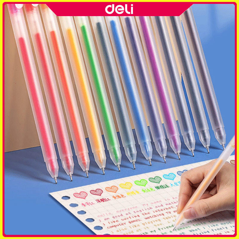 Deli Press Color Gel Pen 0.5mm 12 Colors Writing Pen Student Stationery ...