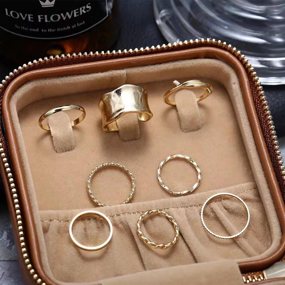 emie fashion 7pcs/Set Metal Ring Set Simple Luxury Geometry Adjustable Finger Rings Women ...