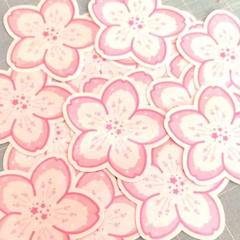 Waterproof Vinyl Sticker - Sakura - Die Cut - Sparkle Holo Laminate ...