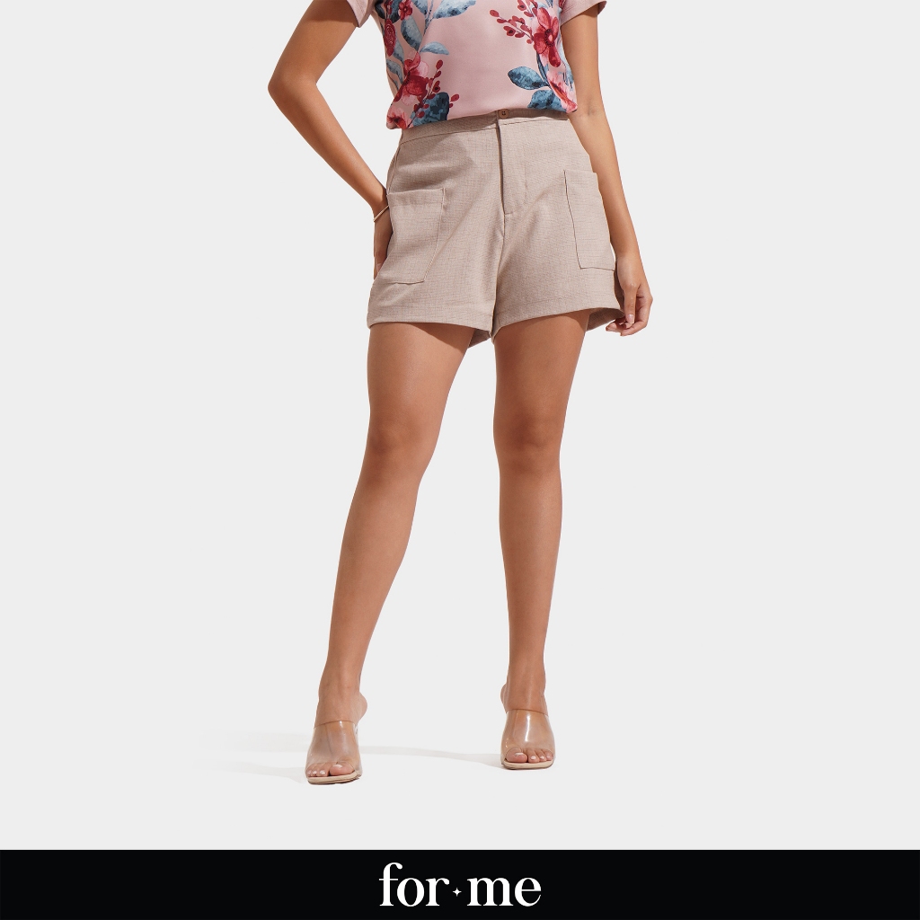ForMe High Waisted Button Shorts for Women (Beige/Gray) | Shopee ...