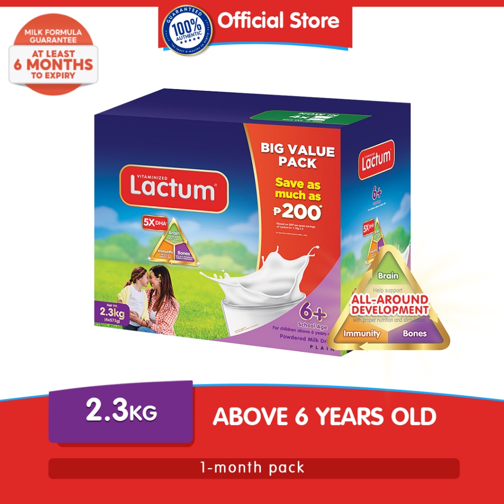 Lactum 6+ Plain 2.3kg Twin Pack Milk Drink for Children 6 Years Old and ...