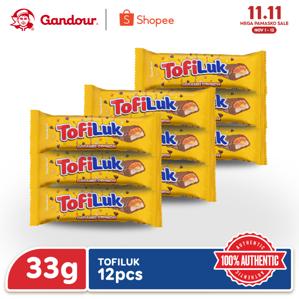 Gandour Tofiluk Caramel Crunch Chocolate Bar 33g - 1 Box (Pack of 12 ...