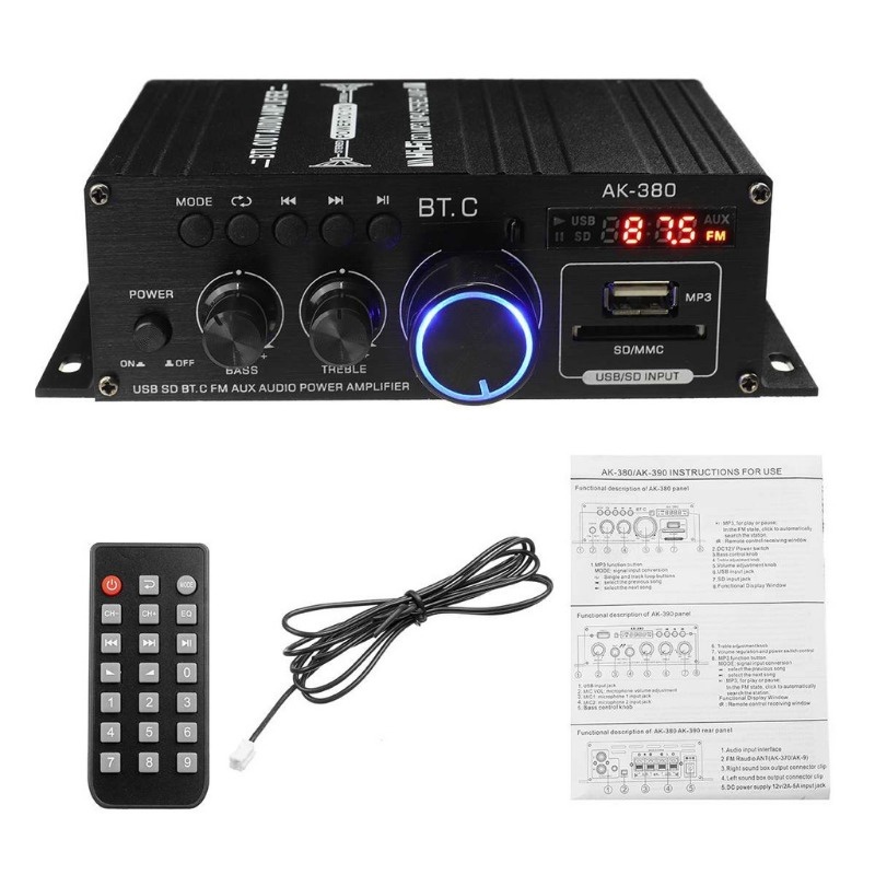 AK370 12V Stereo Digital Mini Amplifier HiFi Bluetooth TF/USB with ...