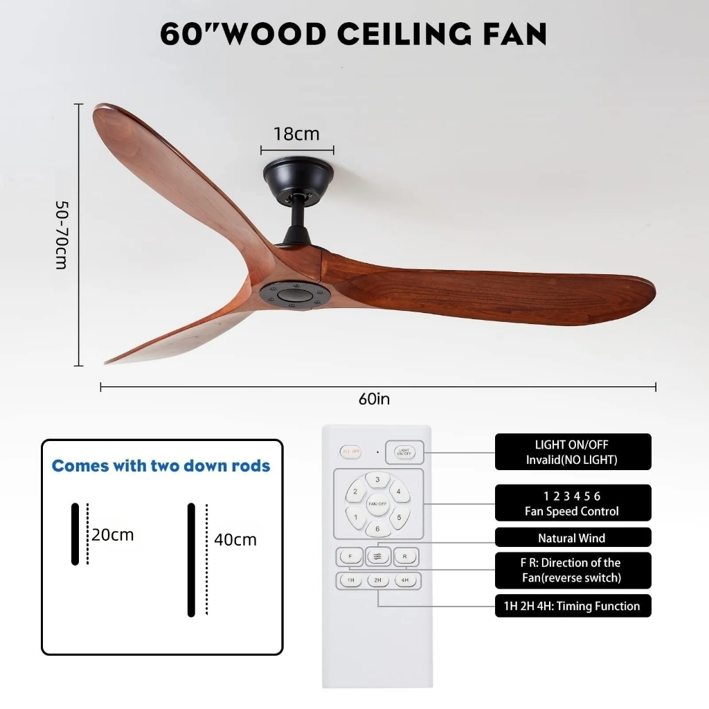 Large Size Wood DC Ceiling Fan 60 Inch Industrial Fans No Light With ...