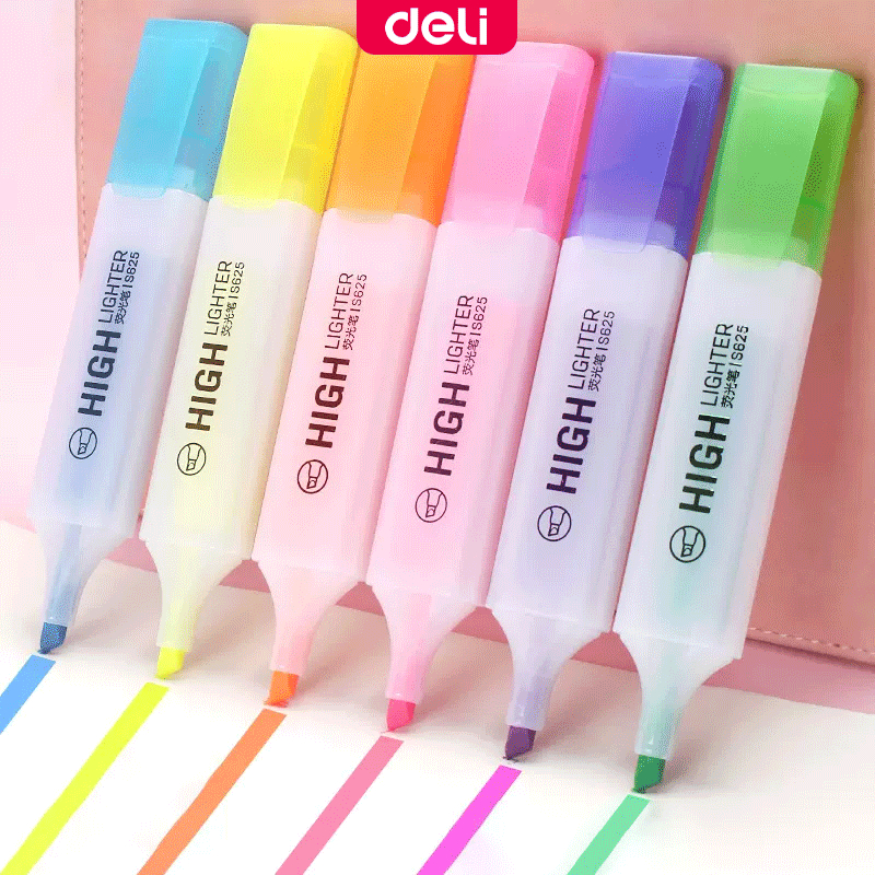 Deli 6 Colors Highlighter Pen Macaron Color Student Writing Marker Pen ...