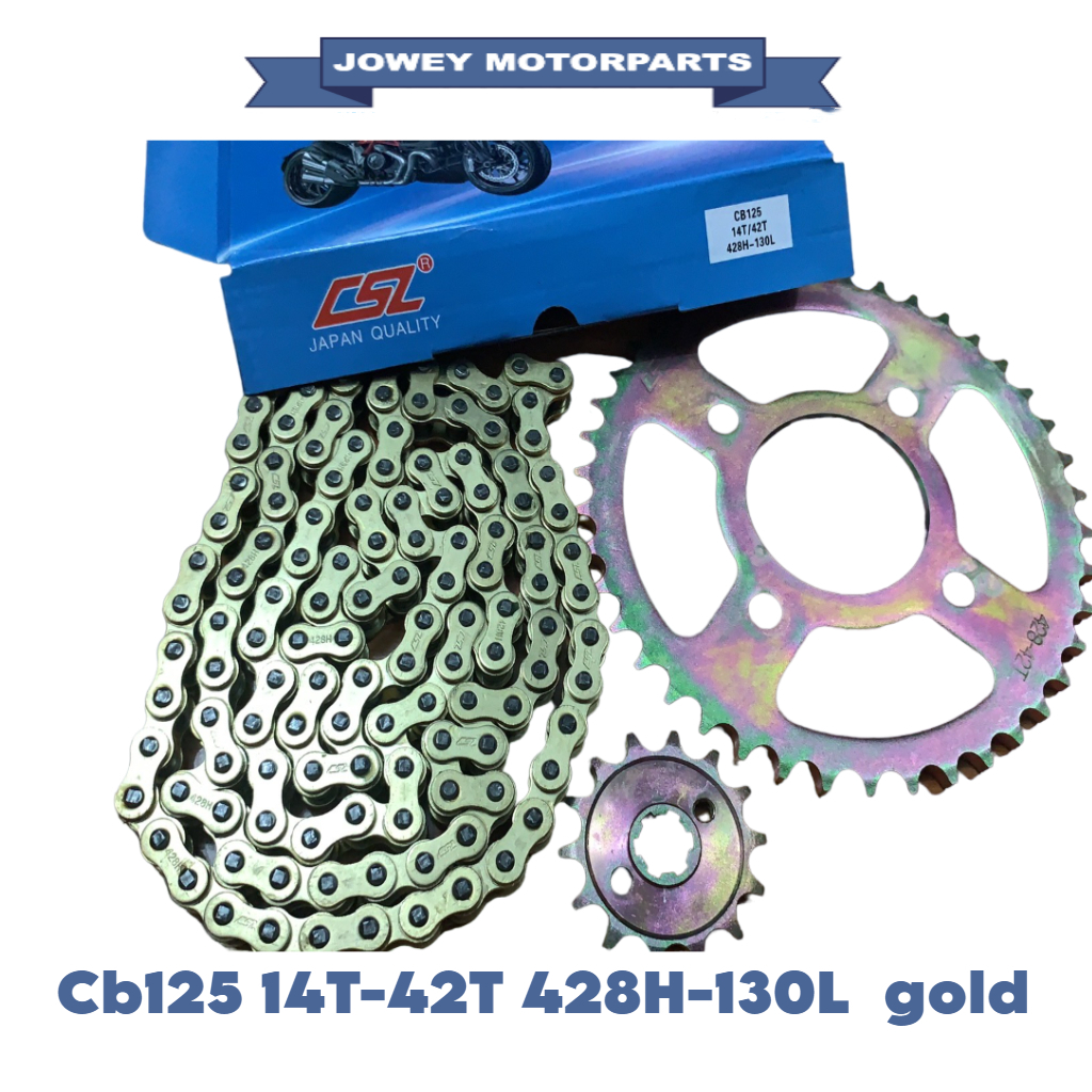 cSL CHAIN SET CB125 (14T/42T) 428H-130L (GOLD/BLACK) JAPAN QUALITY ...