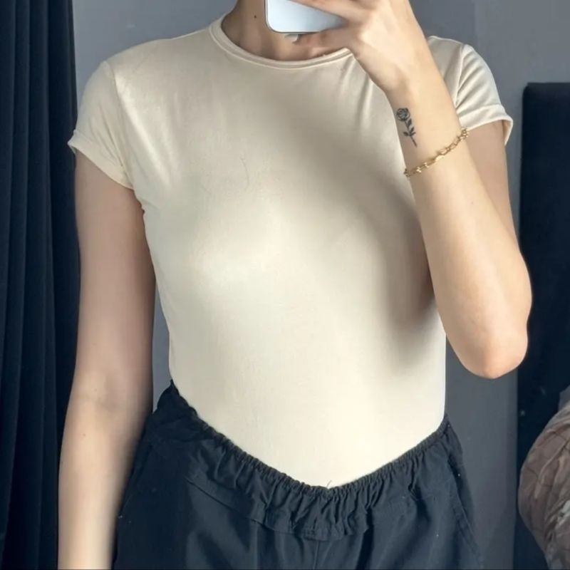 Basic Roundneck Full Length Shirt Double Lining Front Slimfit Top| Shilo Boutique | Shopee ...