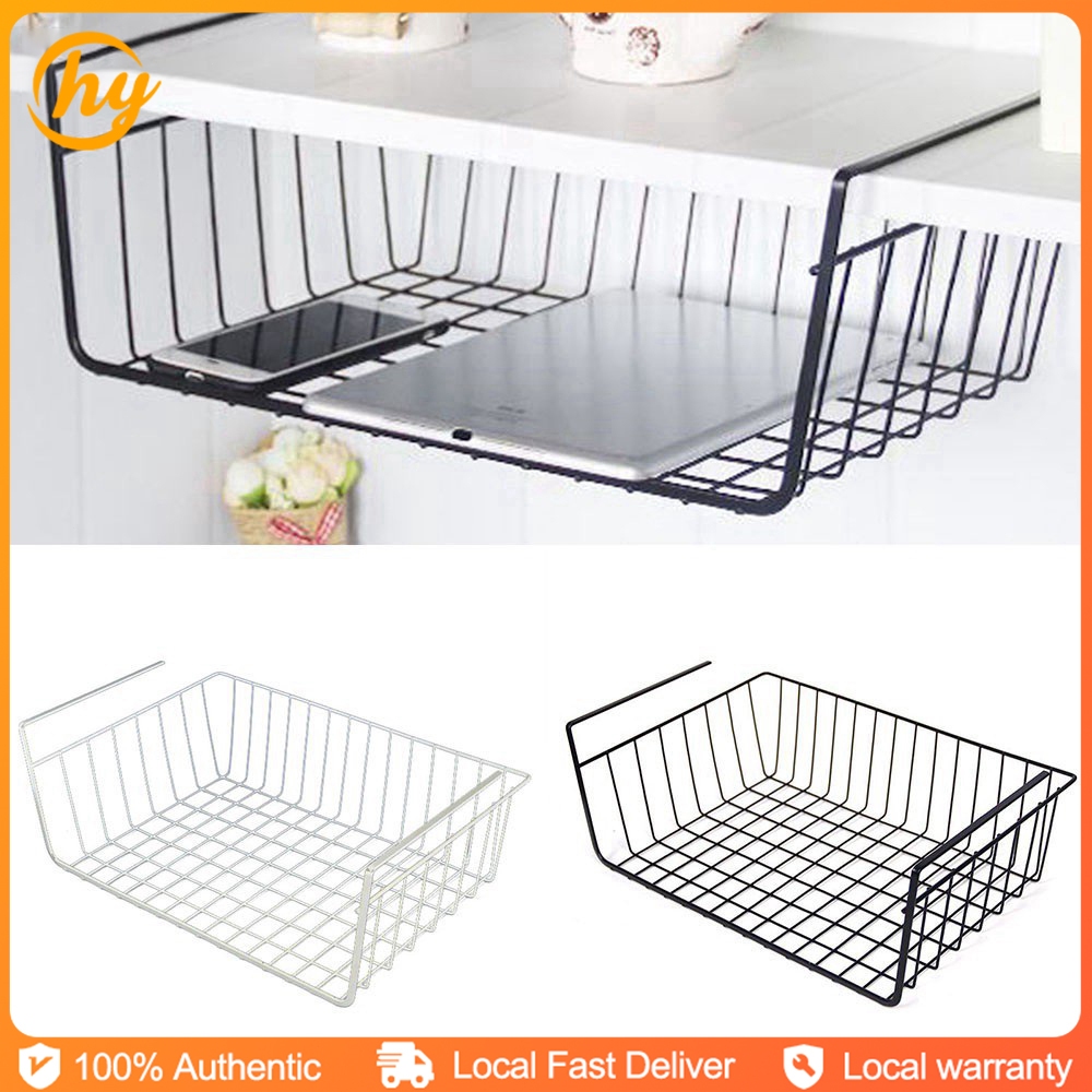 Under Shelf Table Storage Basket Desk Kitchen Cabinet Wire Hanging Rack ...