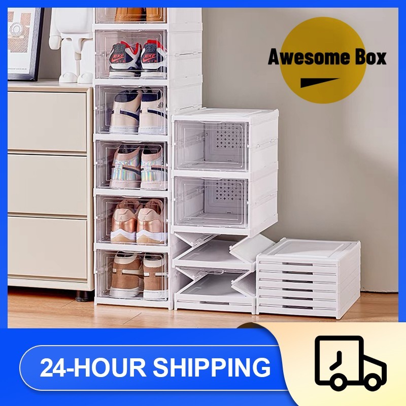 Foldable Stackable Shoe Box Rack cabinet Organizer Storage Case Set ...