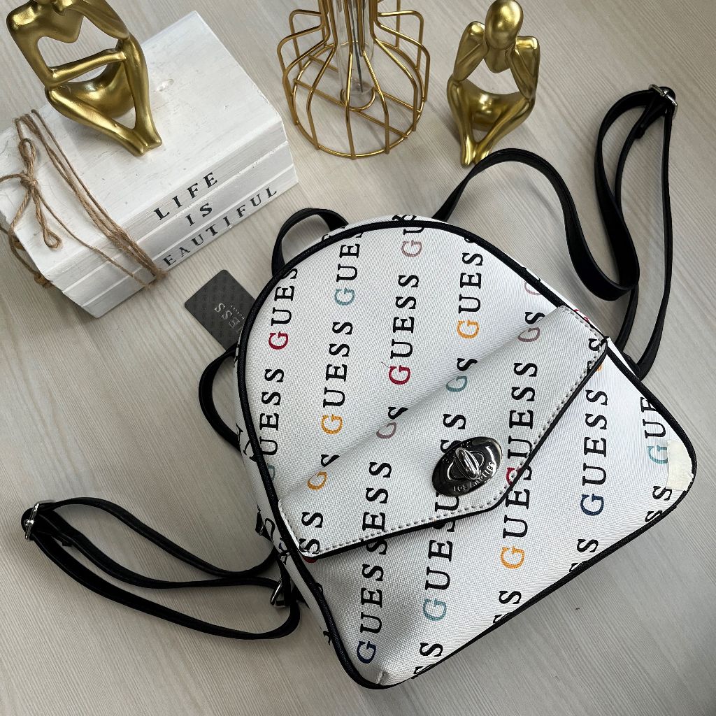 GUESS Women's Willie Logo Convertible Backpack White | Shopee Philippines