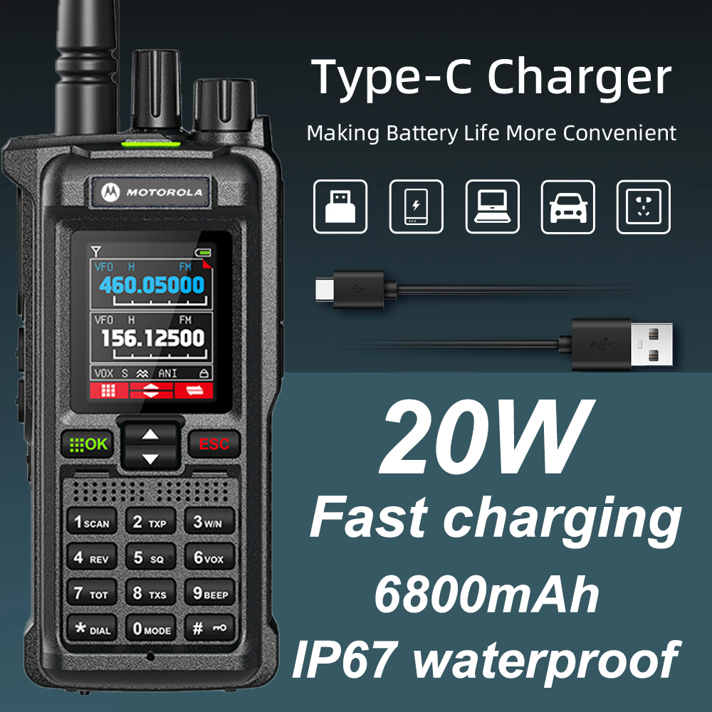 Motorola GT-12 Professional Walkie Talkie High Power 20W 6800mAh Dual ...