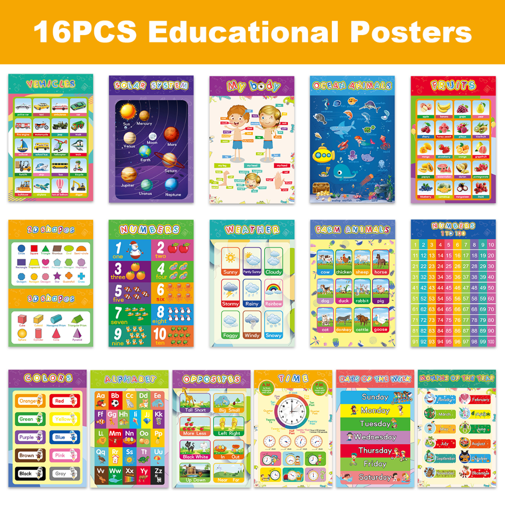 Laminated Educational Preschool Posters 10PCS Charts for Preschoolers ...