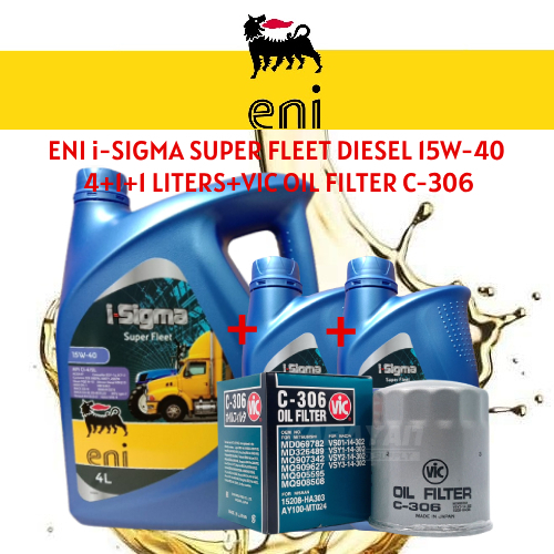 ENI i-SIGMA SUPER FLEET DIESEL 15W-40 6 LITERS+VIC OIL FILTER C-306 ...