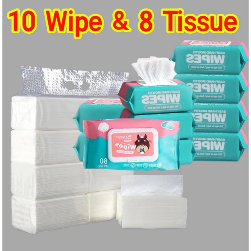 Combo 18 Packs Wipes (10 Packs) and Tissue (8 Packs) | Shopee Philippines