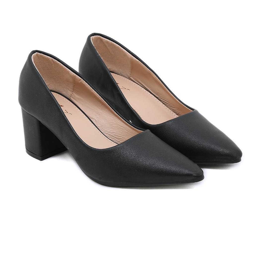 【gxg】Korean Women Pointed Toe Block Heels Office Black Work Shoes size ...