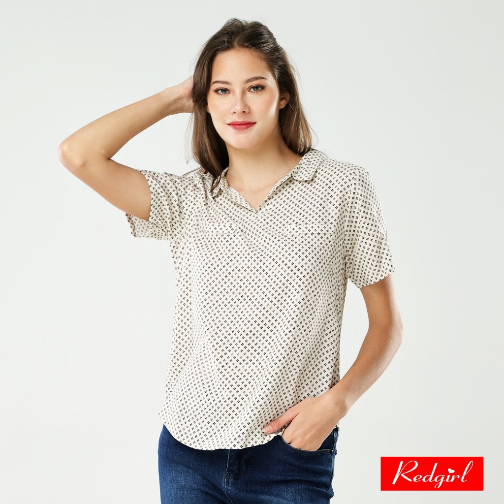 Red Girl Short Sleeves W/ Collar Blouse RSLT04-0624 | Shopee Philippines