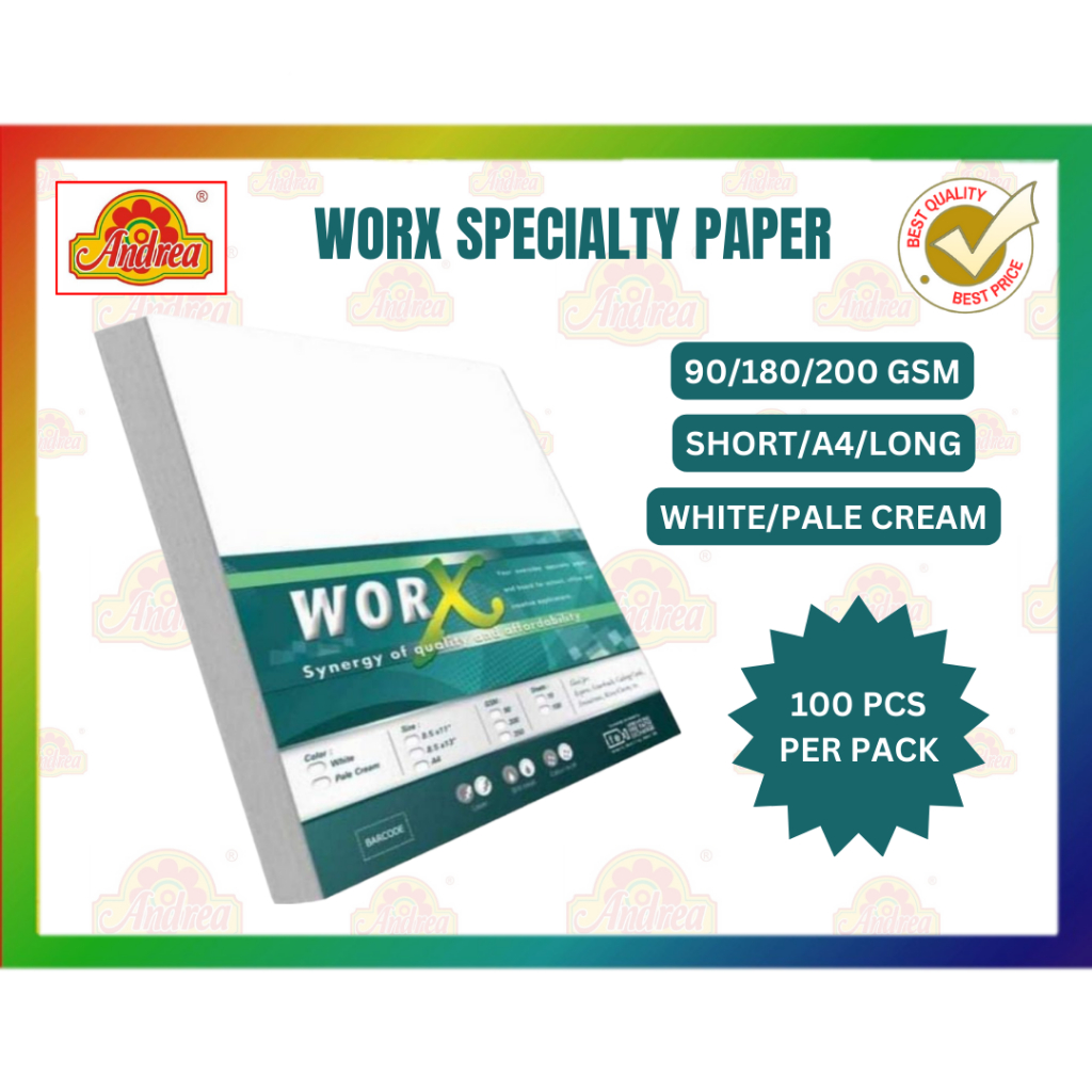 WORX Specialty Paper 100PCS 90/180/200GSM White/Pale Cream | Andrea ...