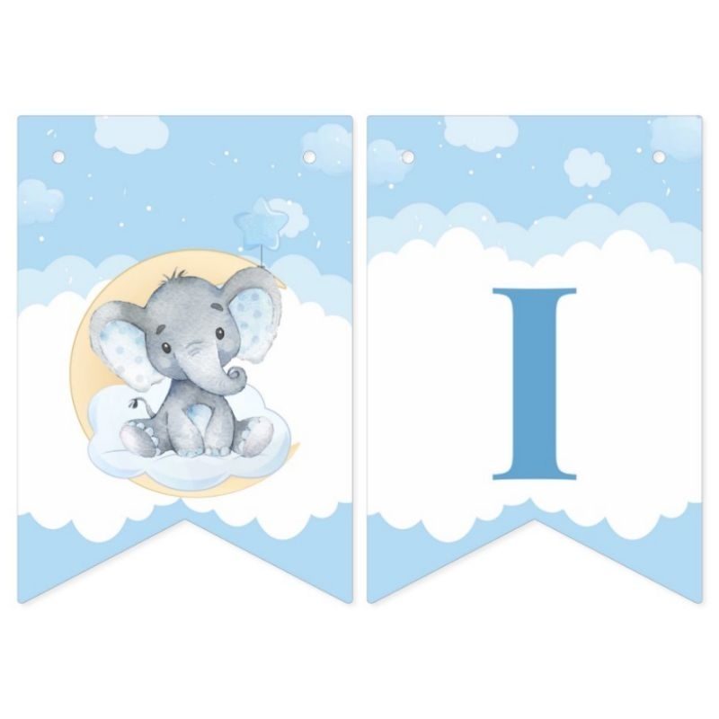 Sky blue and elephant theme customized happy birthday banner | Shopee ...