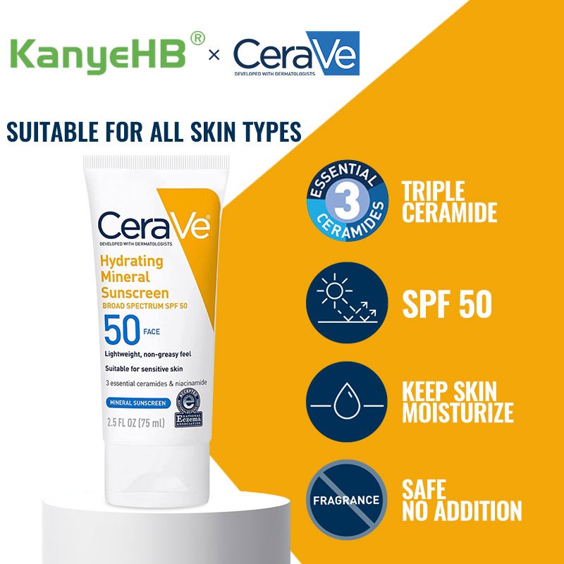 KanyeHB＆CeraVe Hydrating Mineral Sunscreen Broad Spectrum SPF50 30 Face ...