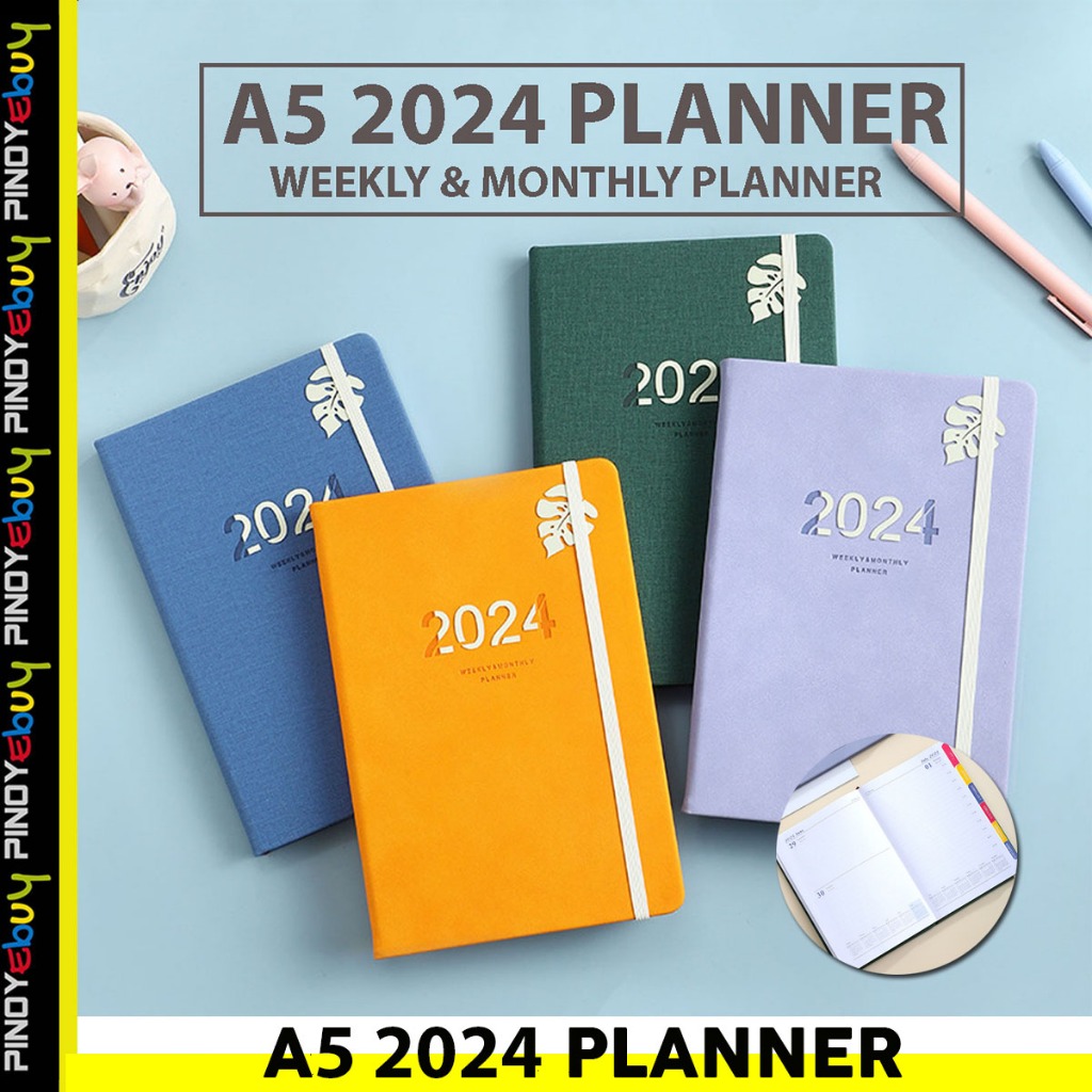 A5 2024 Embossed PU leather Planner Daily time list weekly & monthly ...