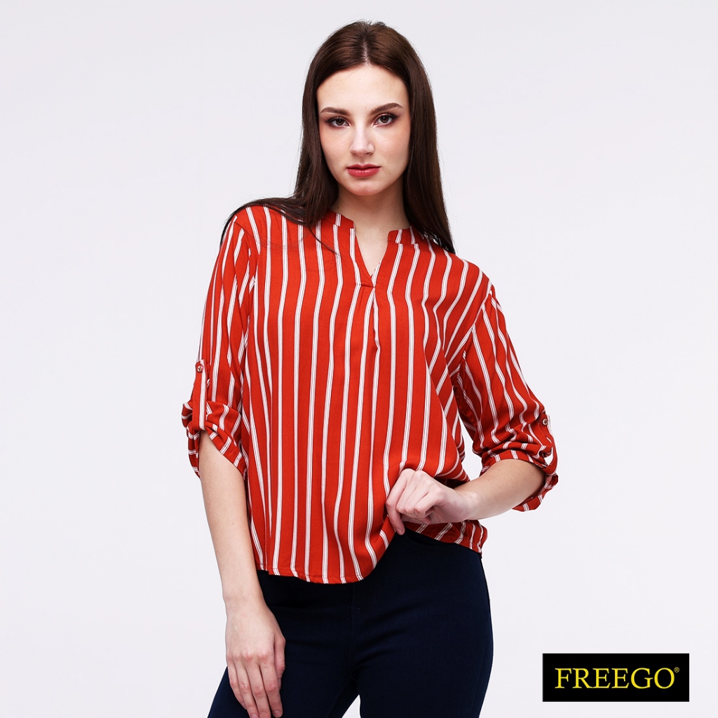 Freego Ladies Woven Stripes Rayon 3/4 Blouse AST04-0152 | Shopee ...