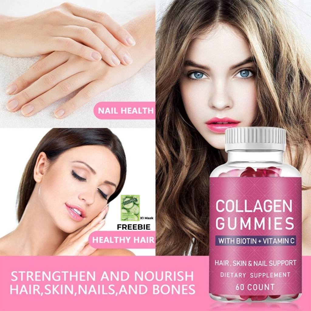 Collagen Gummies with Biotin + Vitami C Hair, Skin & Nail Support 60 ...