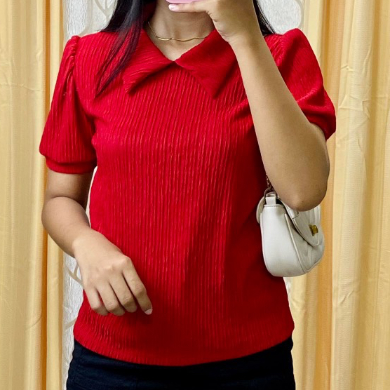 DAISY - COLLAR PUFF BARK CREPE TOP FOR WOMEN FREESIZE AND PLUS SIZE ...
