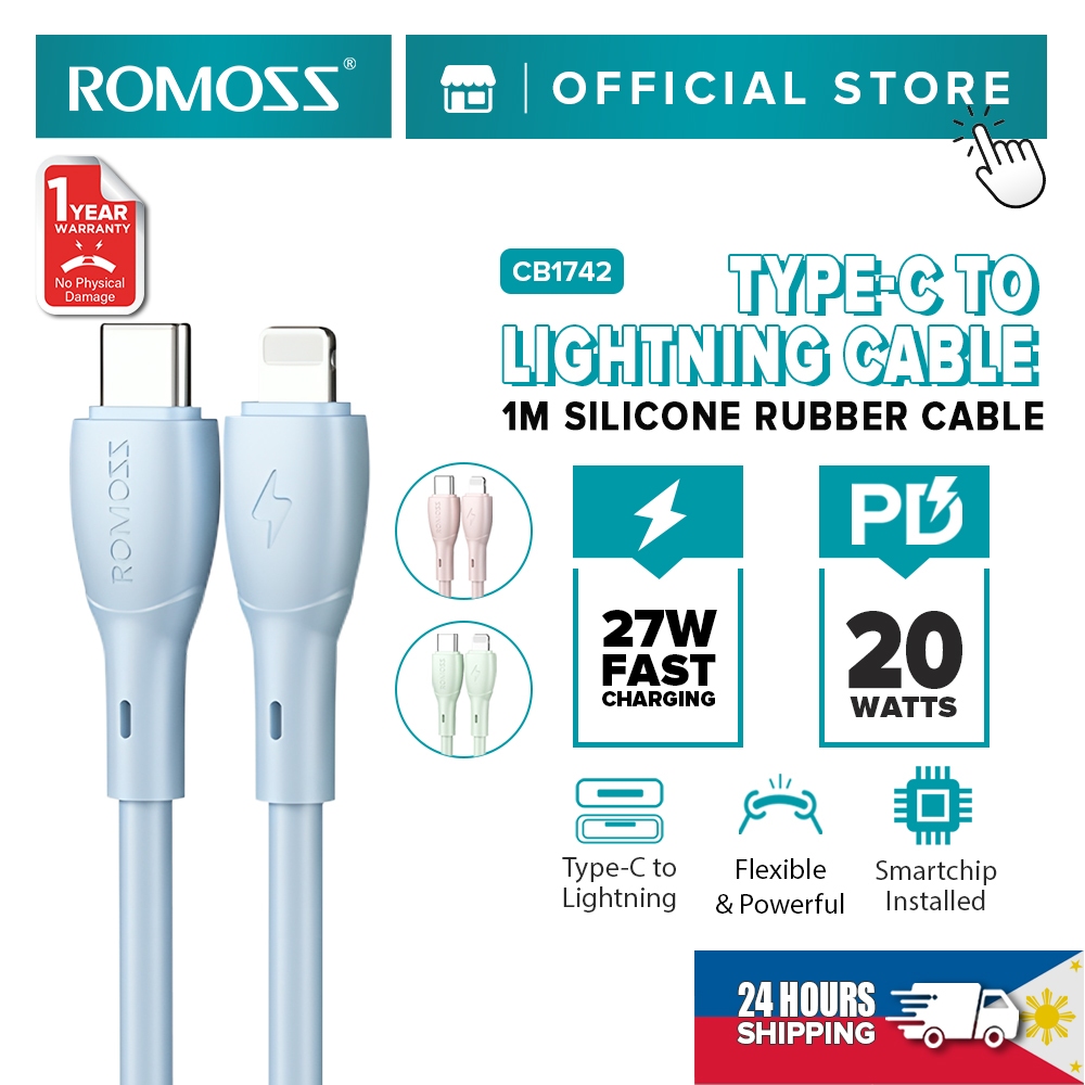 Romoss CB1742 27W 1M Type-C to 8-pin Liquid Flexible Rubber Cable PD 3. ...